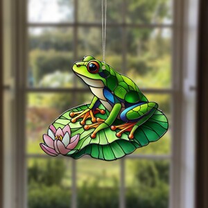 Green Frog Window Hanging, Frog Lotus Leaf Acrylic Window Hanging, Faux ...