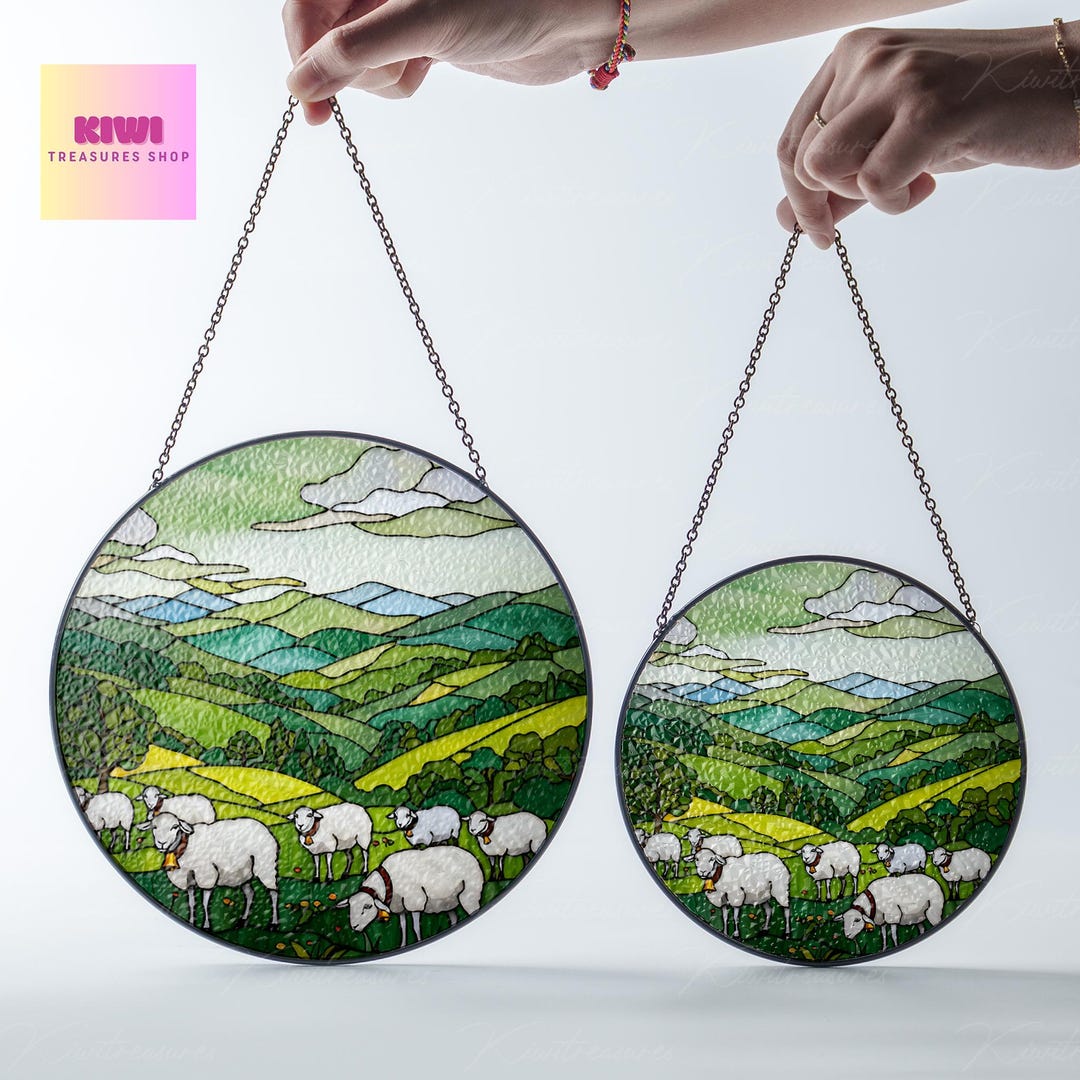 Green Irish Hill GLASS Suncatcher, Rural Farm Scenery Decor, Farm Lover ...
