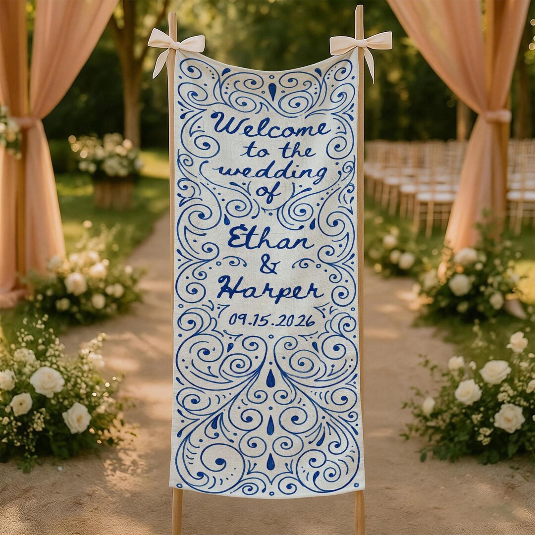 Custom Wedding Cotton Linen Sign Personalized Ceremony Welcome Banner ...
