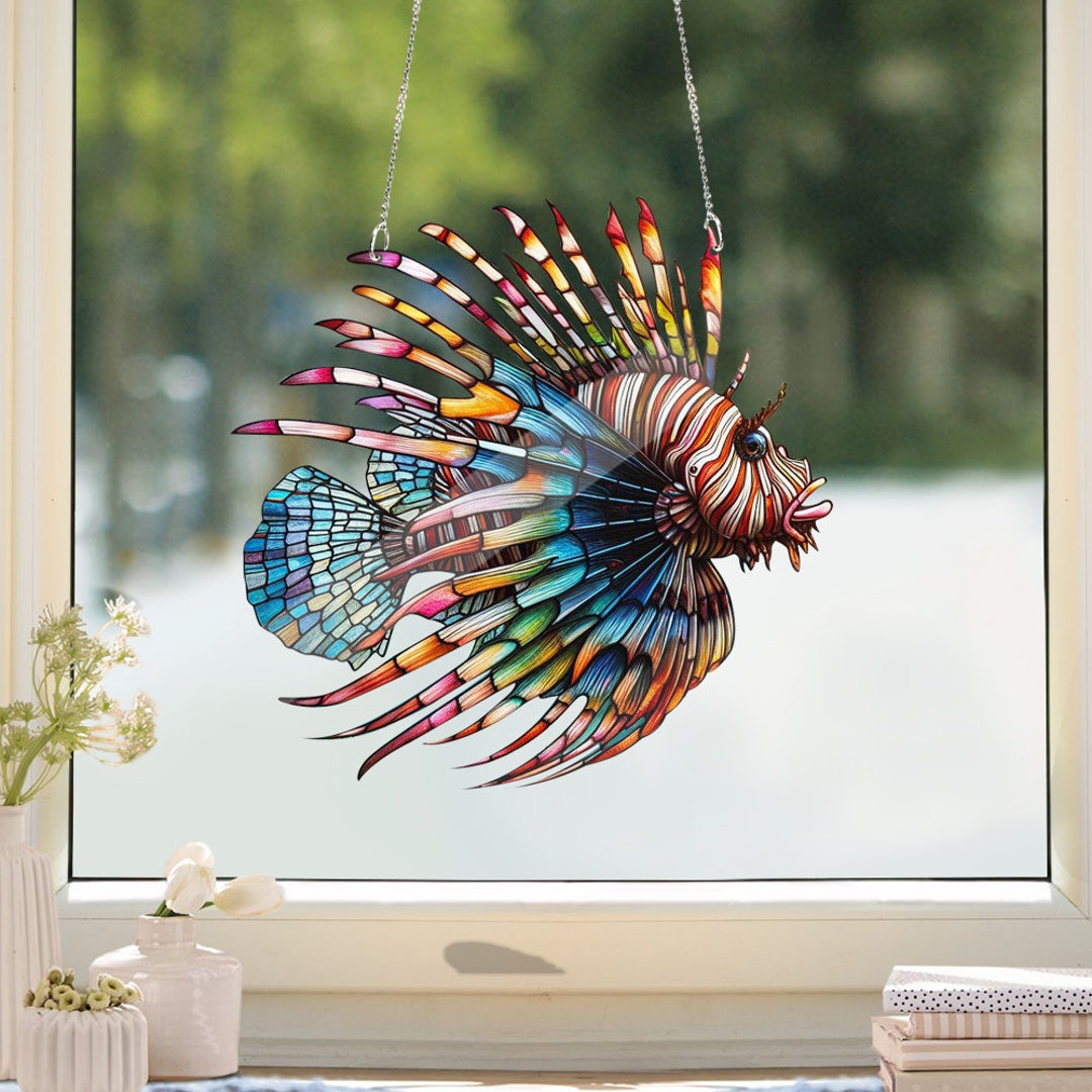 Lionfish Faux Stain Glass Acrylic Window Hanging, Fish Acrylic, Home ...