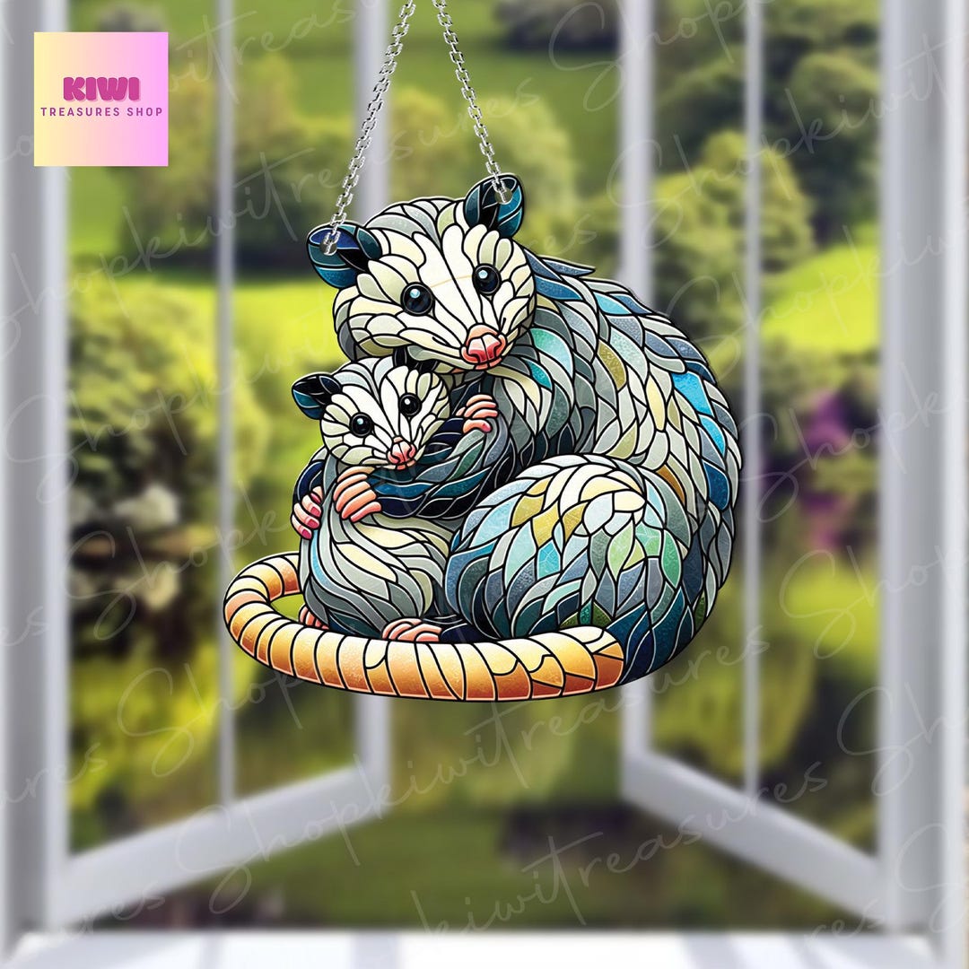 ACRYLIC Hugging Opossum Mom and Baby Window Hanging, Eat Trash, Stay Trashy, Possum Lovers Gift ...