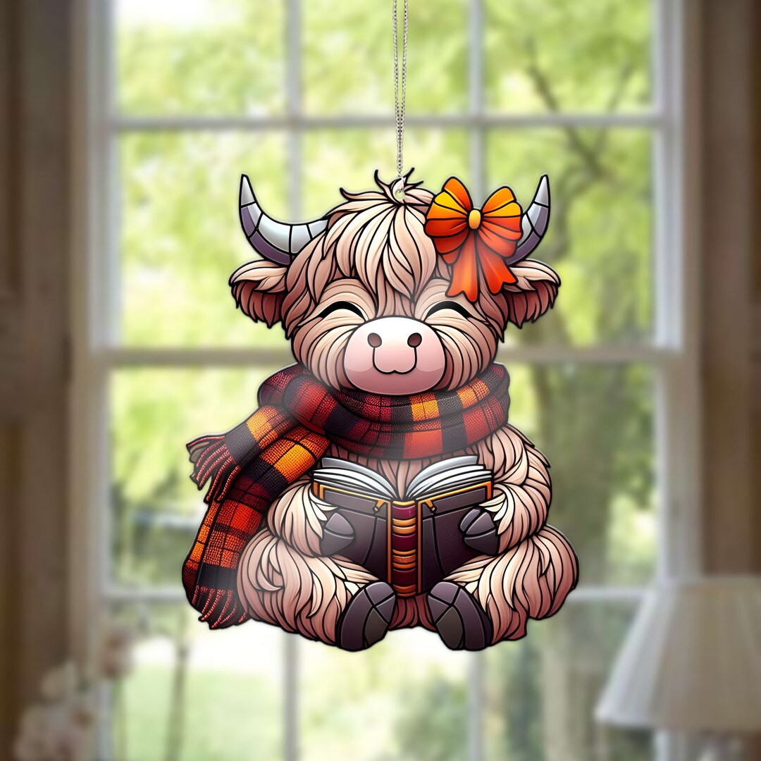 Highland Cow Acrylic Window Hangings, Autumn Hanging, Thanksgiving Gift ...