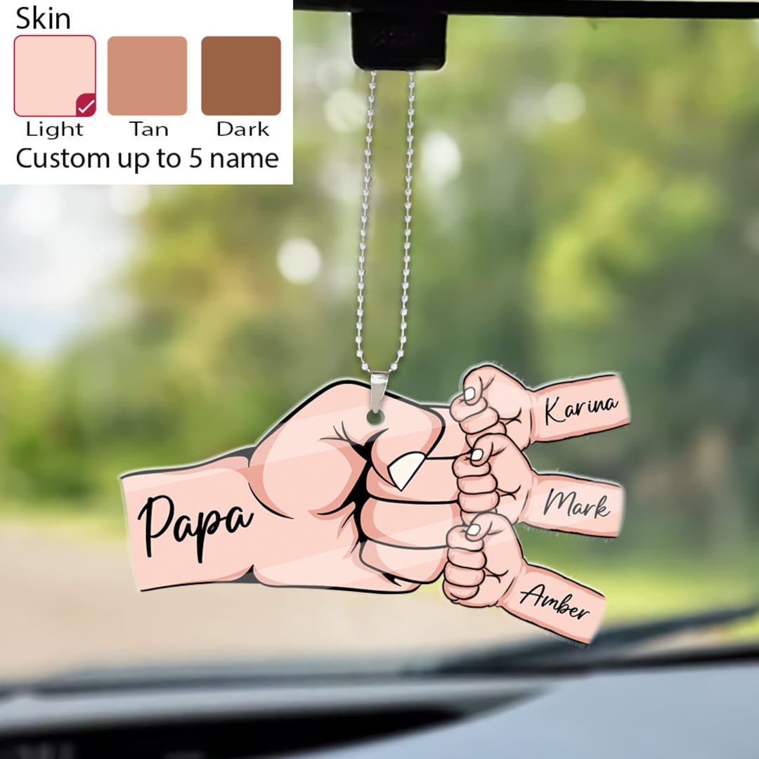 Personalized Fist Bumps Papa Car Ornament, Grandpa Dad and Kids Names ...