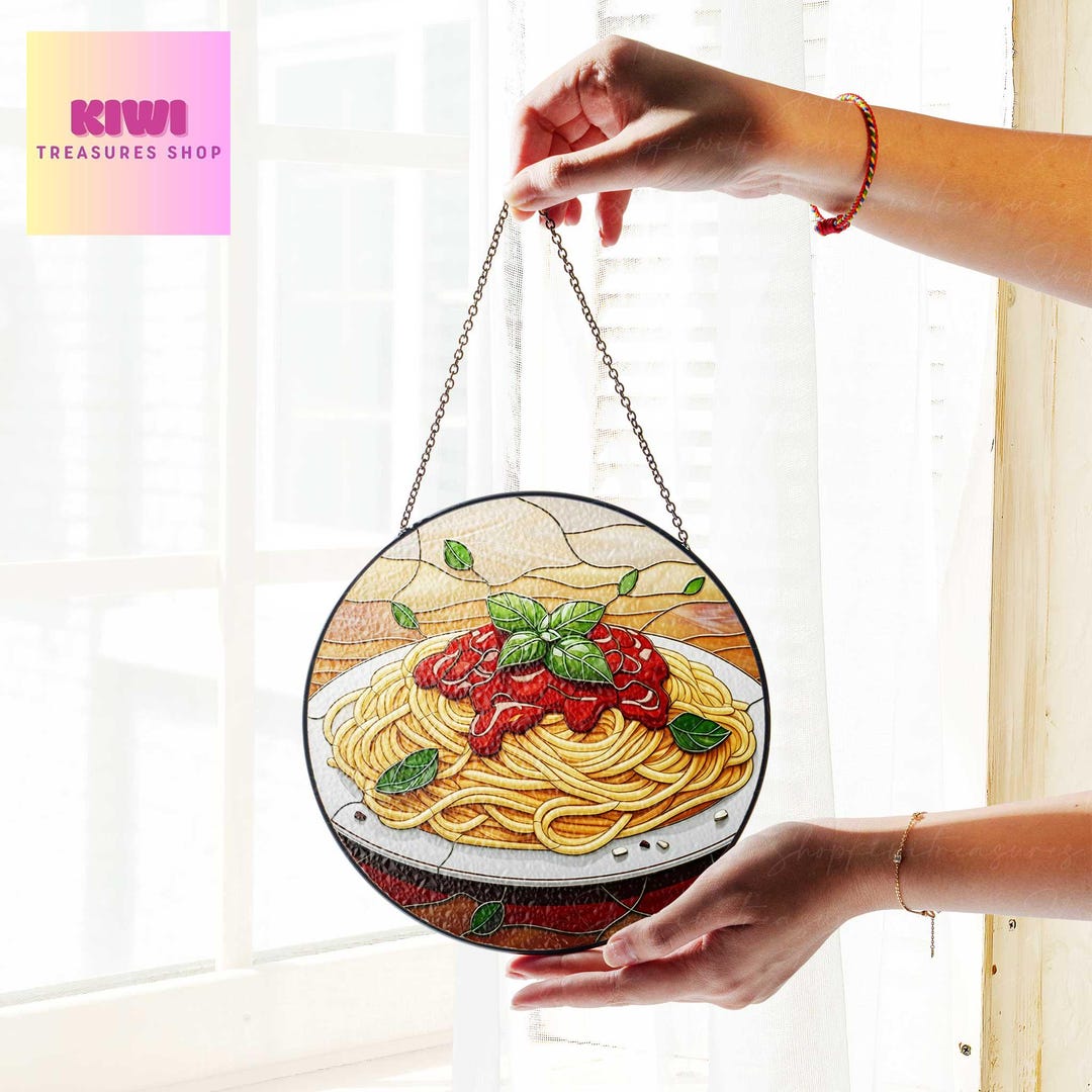 Spaghetti Pasta GLASS Suncatcher Hanging Italian Foodie Window Hanging ...
