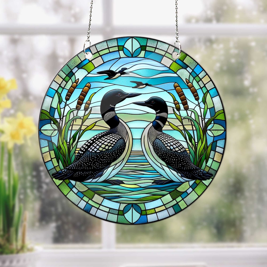 Loon Bird Couple Acrylic Window Hanging: Faux Stained Glass Art - Etsy
