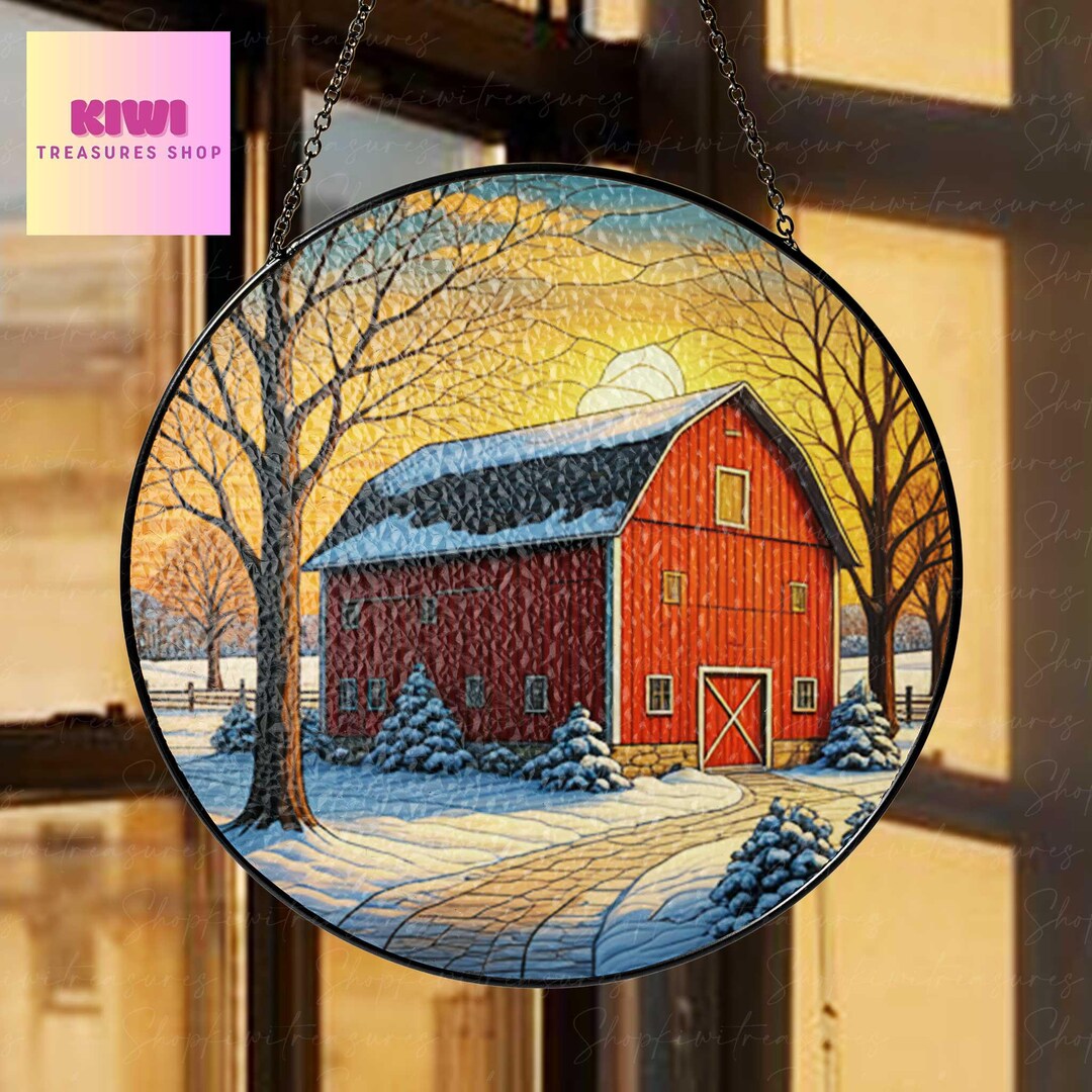 Countryside Barn House Scenery GLASS Suncatcher, Barn House Suncatcher ...