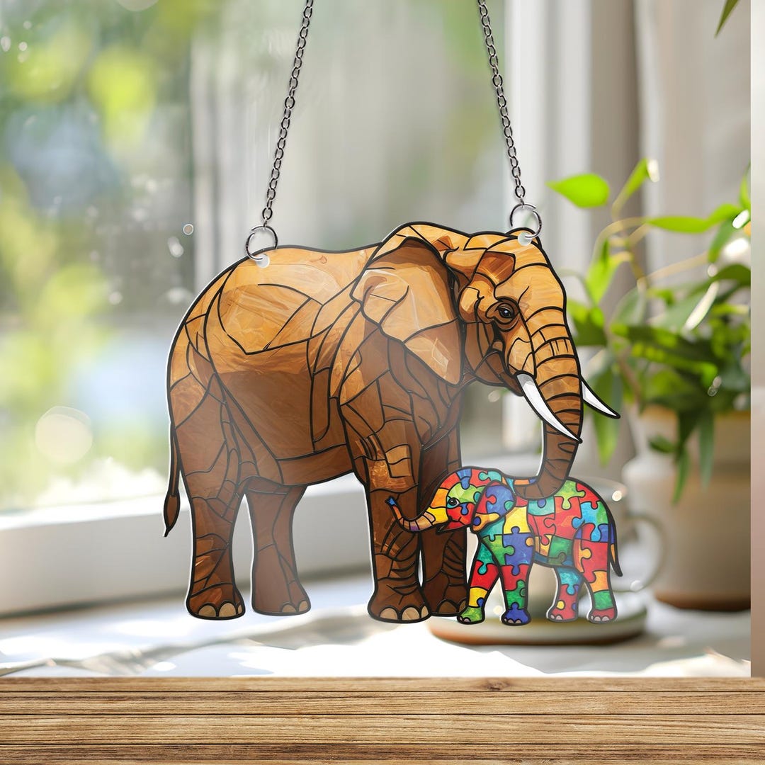 Autism Elephant Window Hanging, Colorful Acrylic Decor for Autism ...