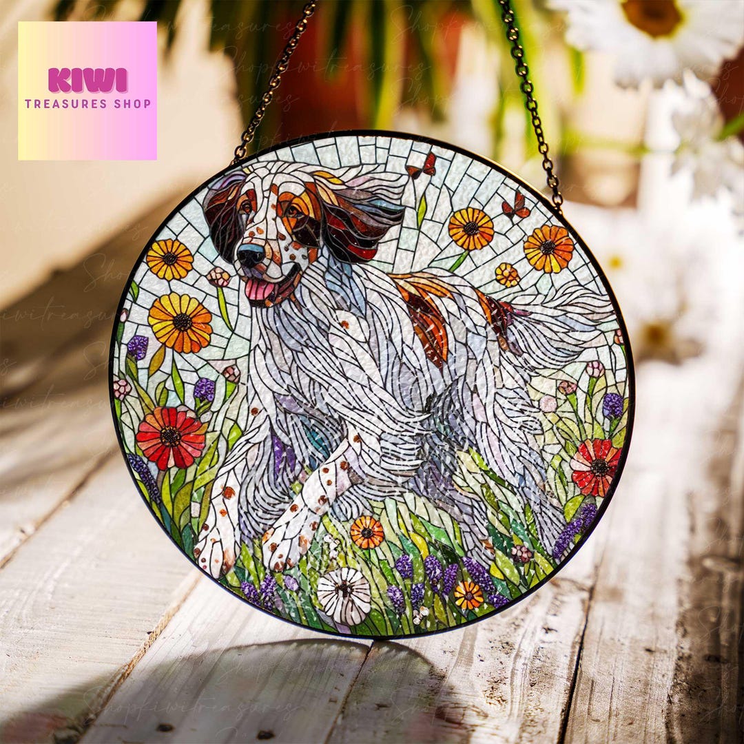 English Setter Wildflowers GLASS Suncatcher Hanging, English Setter ...