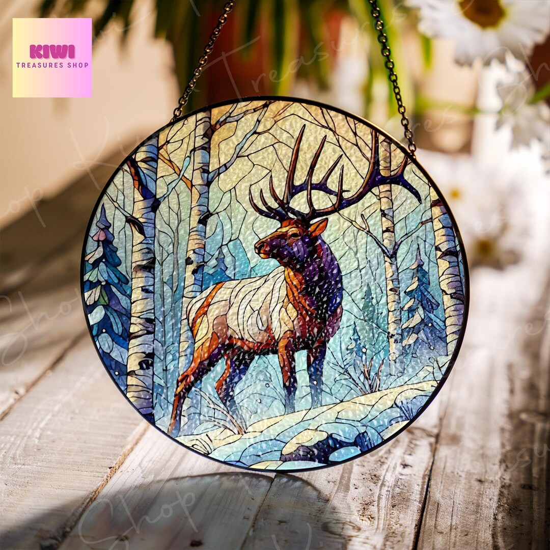 Elk Among Aspen Tree Forest GLASS Suncatcher, Elk Lover Decor, Wild ...