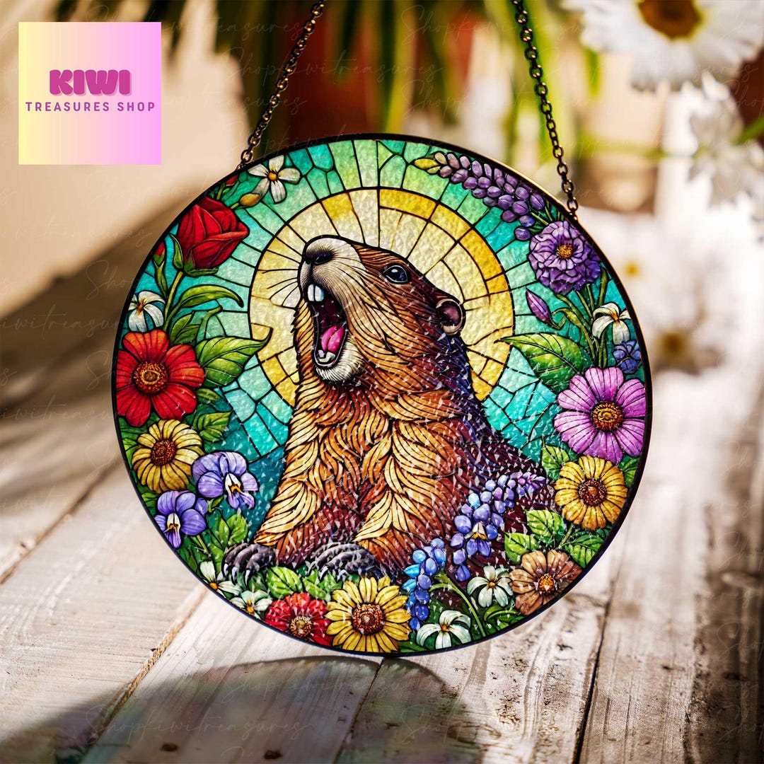 Funny Groundhog Scream Glass Suncatcher: Wildflower Meme Decor - Etsy