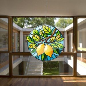 Lemon Branch ACRYLIC Window Hanging, Lemon Branch Faux Stained Glass ...