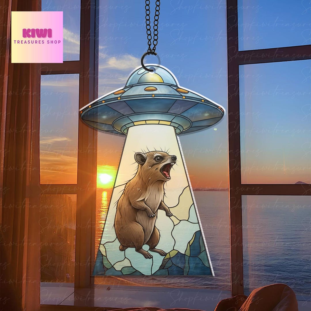 Funny Hyrax Scream Suncatcher Flat Ornament, Funny UFO Abduction Meme ...