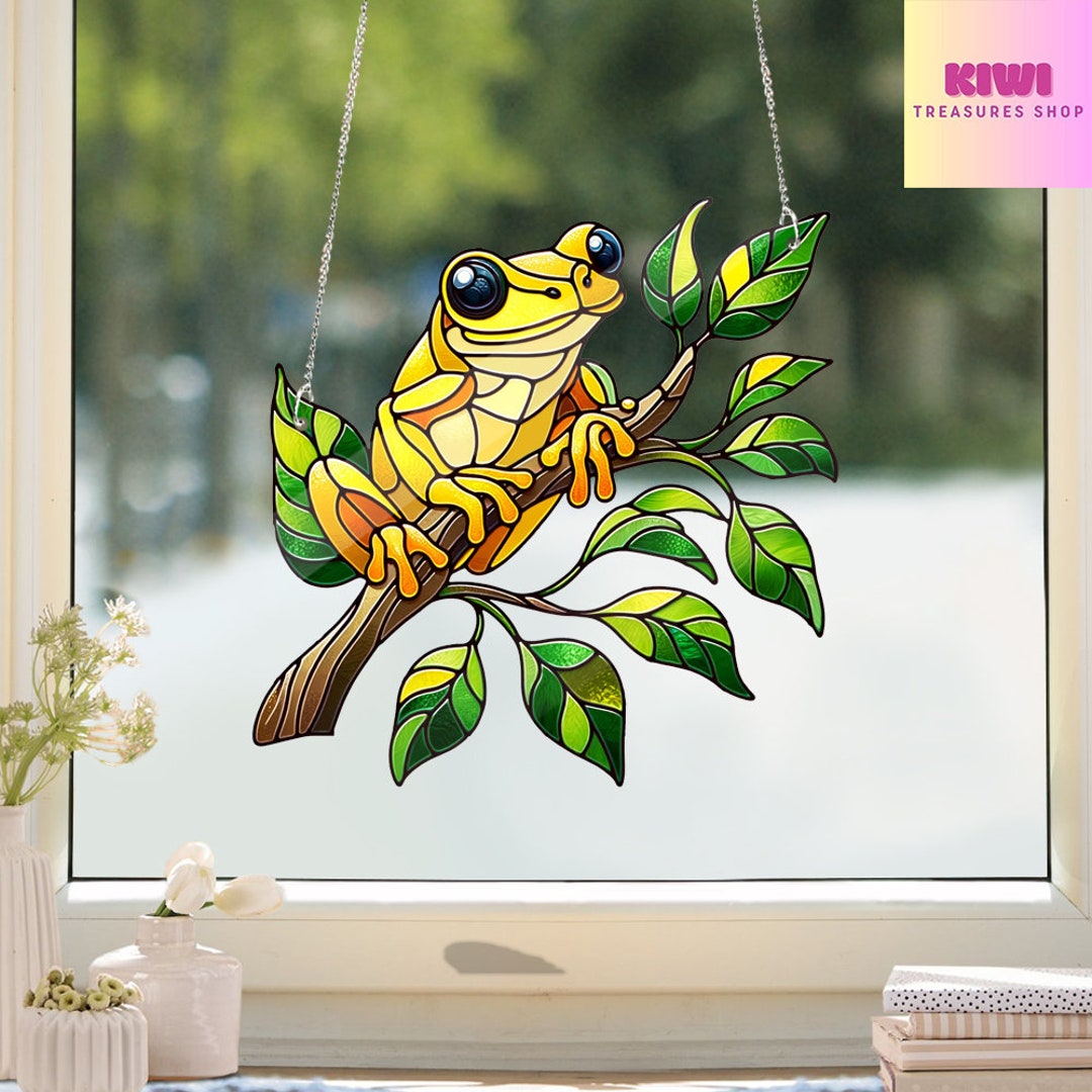 Yellow Frog FAUX Stained Glass, Acrylic Window Hanging, Wall Art ...