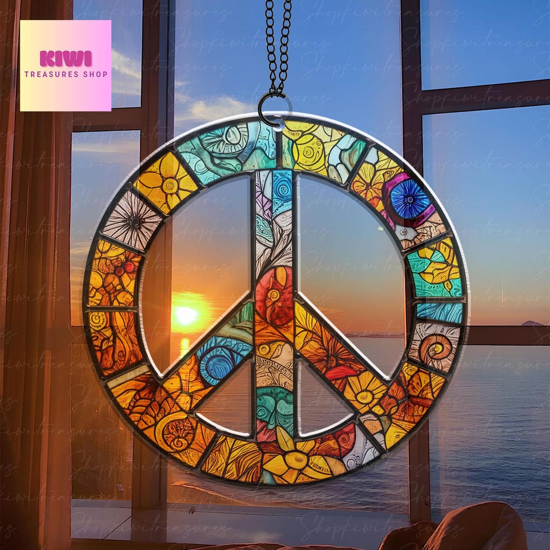 Peace Sign Suncatcher Hanging Sign, Peace Sign Ornament, Hippie Car ...