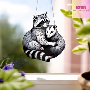 ACRYLIC Raccoon Hugging Opossum Window Hanging, Eat Trash, Stay Trasy ...