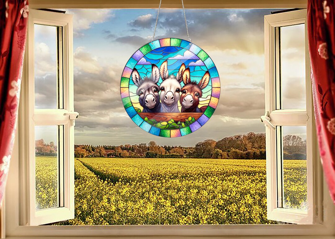 3 Peeking Donkeys ACRYLIC Window Hanging, Farmhouse Window Hangings ...
