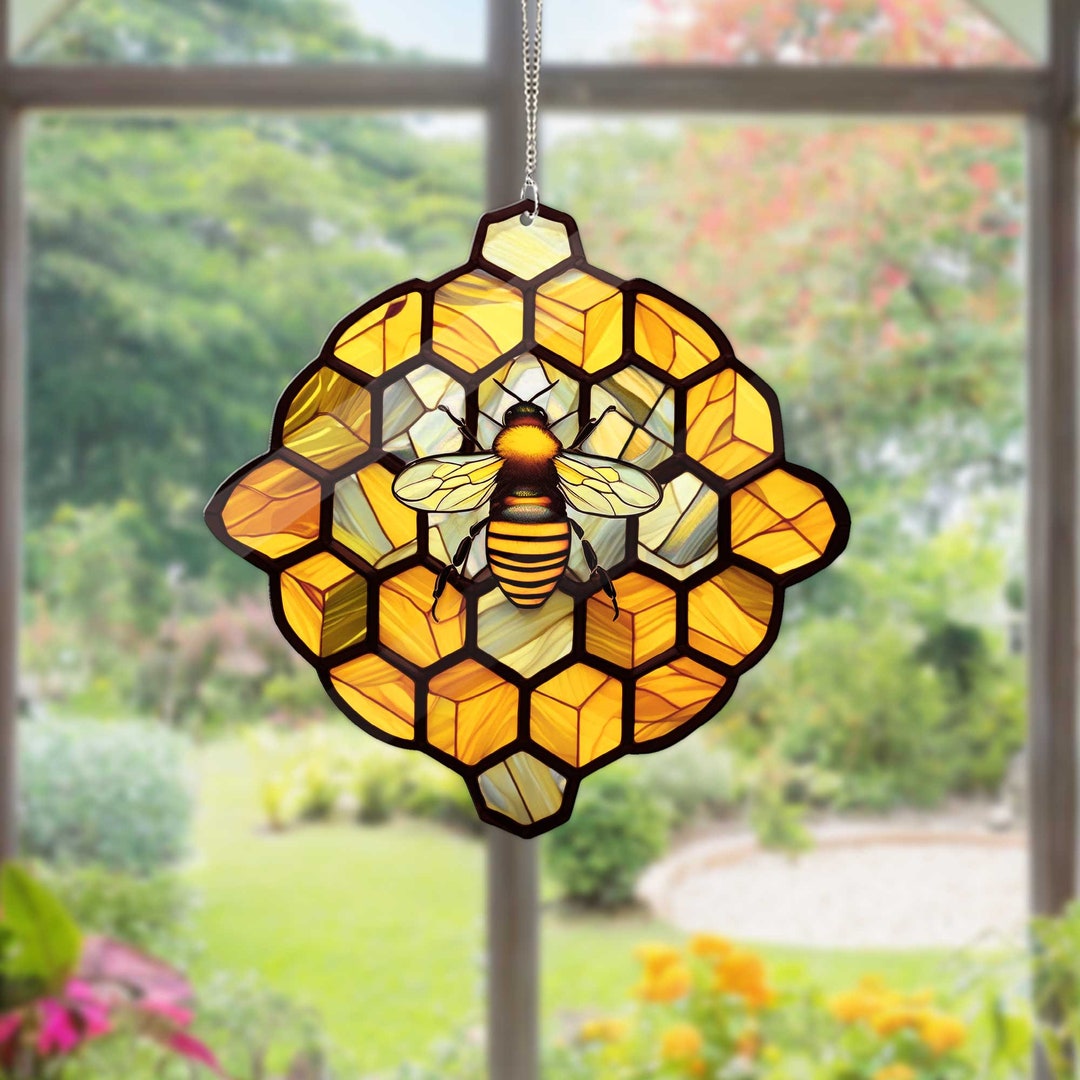 Honey Bee ACRYLIC Window Hanging, Honey Bee Acrylic Window Decor ...