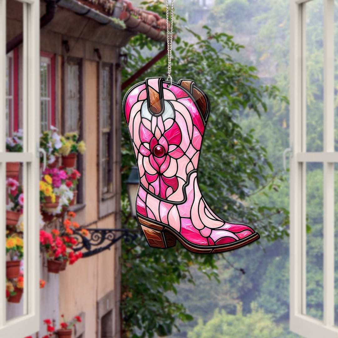 ACRYLIC Pink Cowgirl Boot Window Hanging, Boot Window Hanging, Cowgirl ...