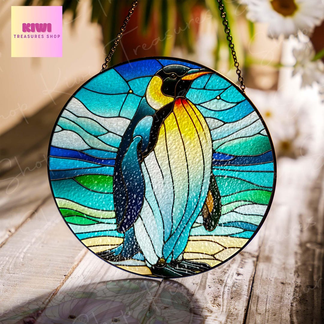 Emperor Penguin GLASS Suncatcher Ornament, Window Hanging, Home Decor ...