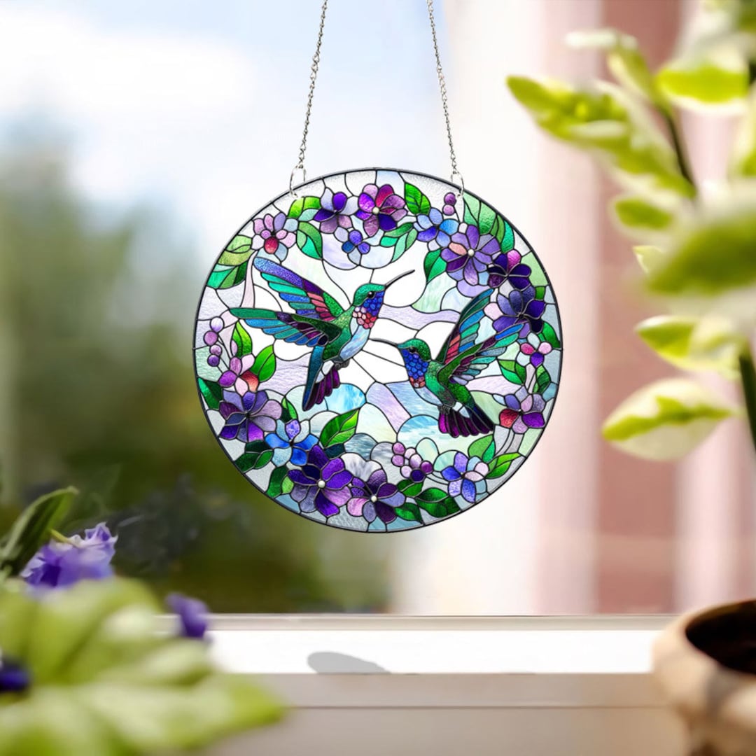 Hummingbirds Among Flowers ACRYLIC Window Hanging, Wall Art, Not ...