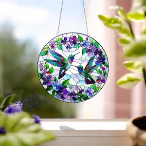 Hummingbirds Among Flowers ACRYLIC Window Hanging, Wall Art, Not ...