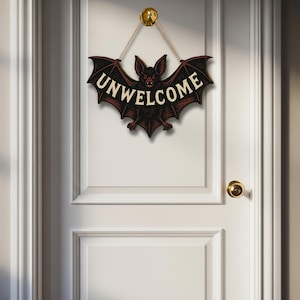 Funny Gothic Bat Door Sign: Spooky Halloween Wooden Plaque - Etsy