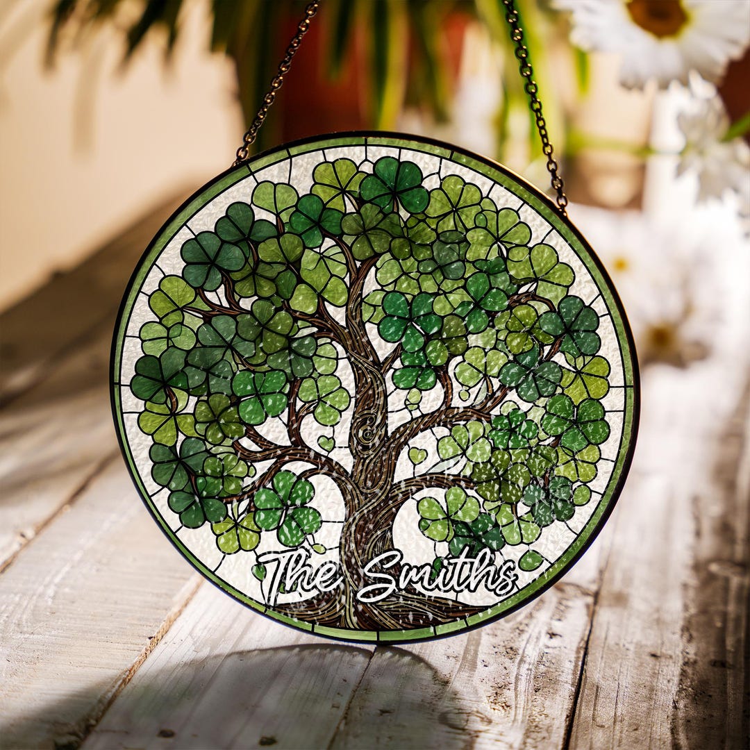 Custom St. Patrick's Day Family Tree Glass Suncatcher, Patrick's Tree ...