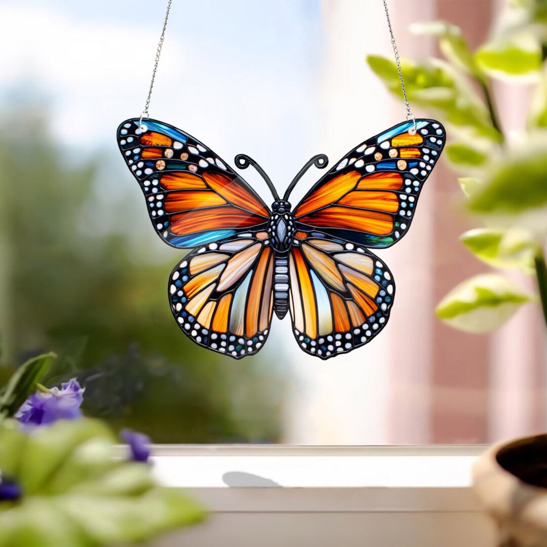 Monarch Butterfly Acrylic Window Hanging: Faux Stained Glass Art - Etsy