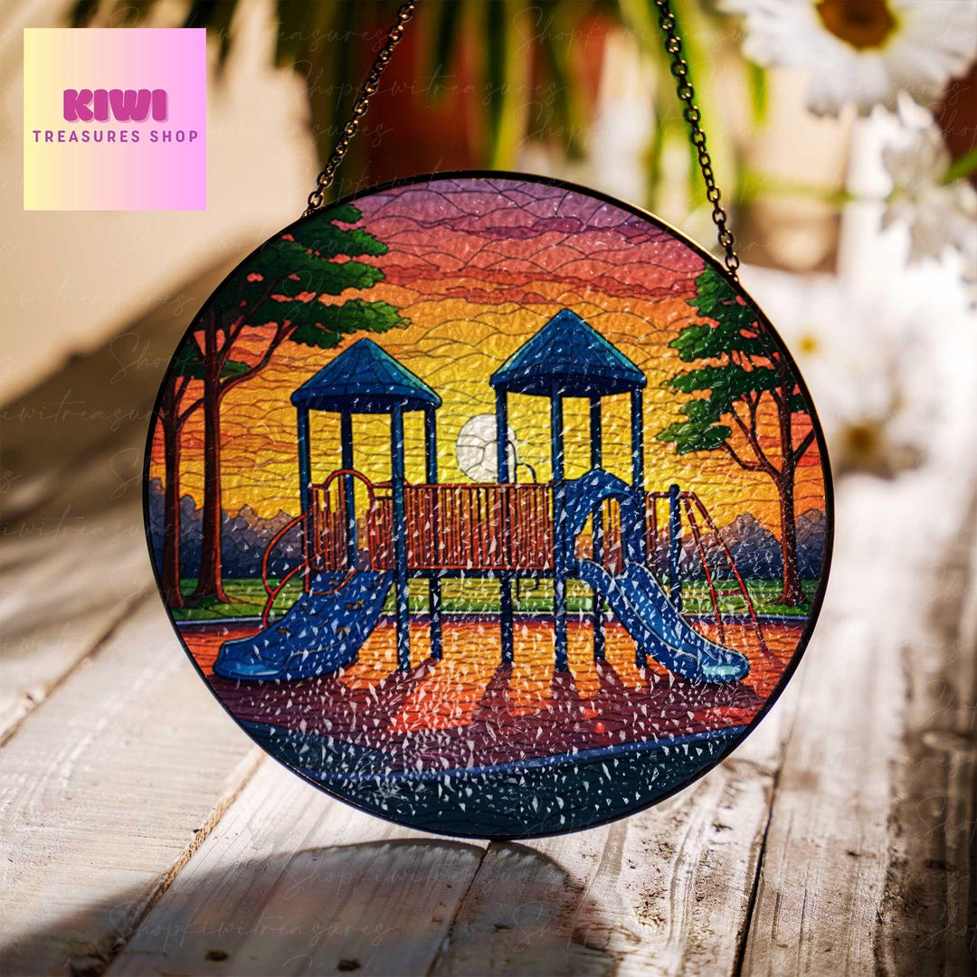Kid's Playround GLASS Suncatcher Decor, Playround Scenery Decor ...