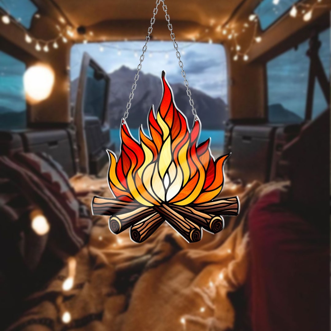 Campfire Window Hanging, FAUX Stain Glass, Camping Life Gift, Gift for ...