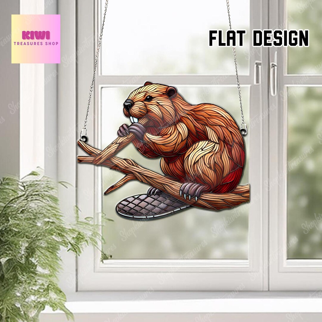 Beaver Acrylic Nature Scenery Window Hanging, Beaver Lovers Gift ...