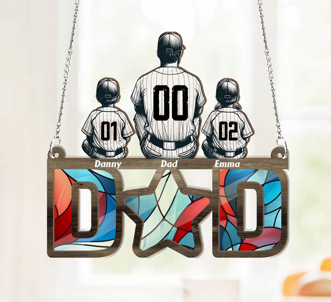 Personalized Baseball Dad Suncatcher: Acrylic Family Ornament - Etsy