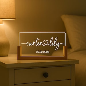 Custom LED Name Night Light: Personalized Wood & Acrylic Couple Sign - Etsy