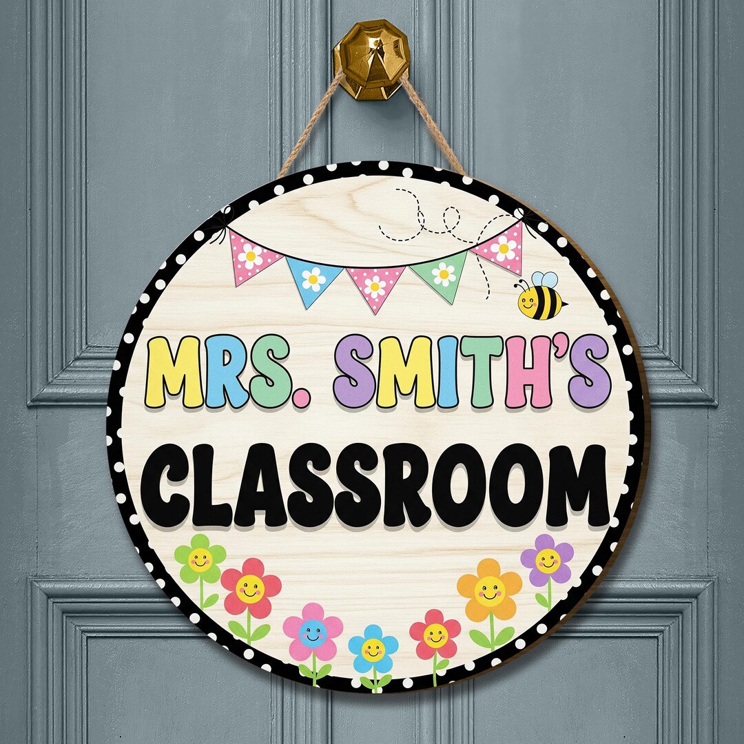 Personalized Classroom Door 2 Layer Wooden Sign – Cute Floral Bee ...
