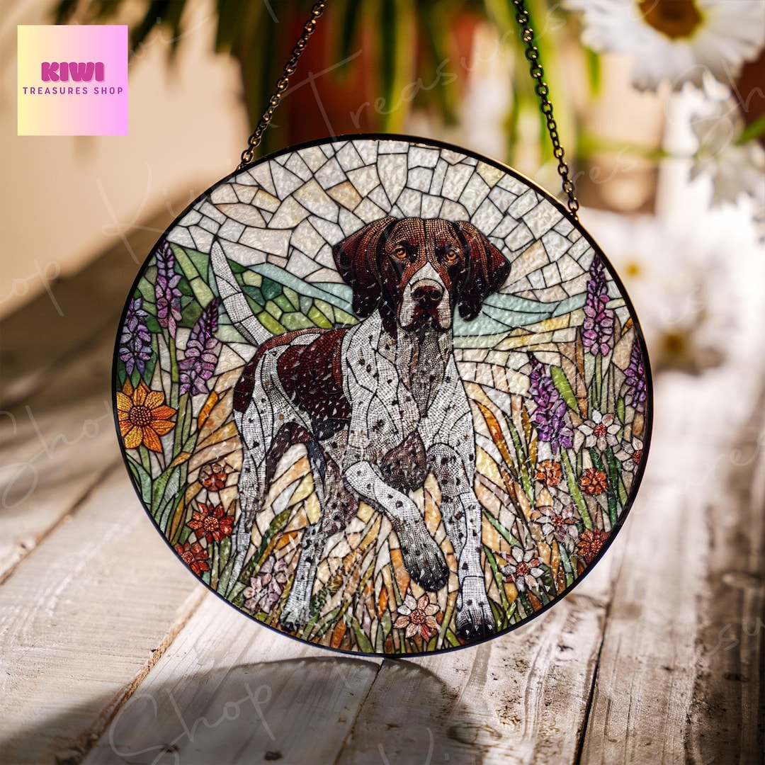 German Shorthaired Pointer Wildflowers GLASS Suncatcher Hanging, German ...