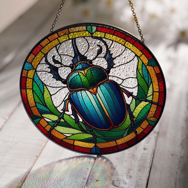 Beetle Suncatcher: Vibrant Glass Window Hanging Decor - Etsy