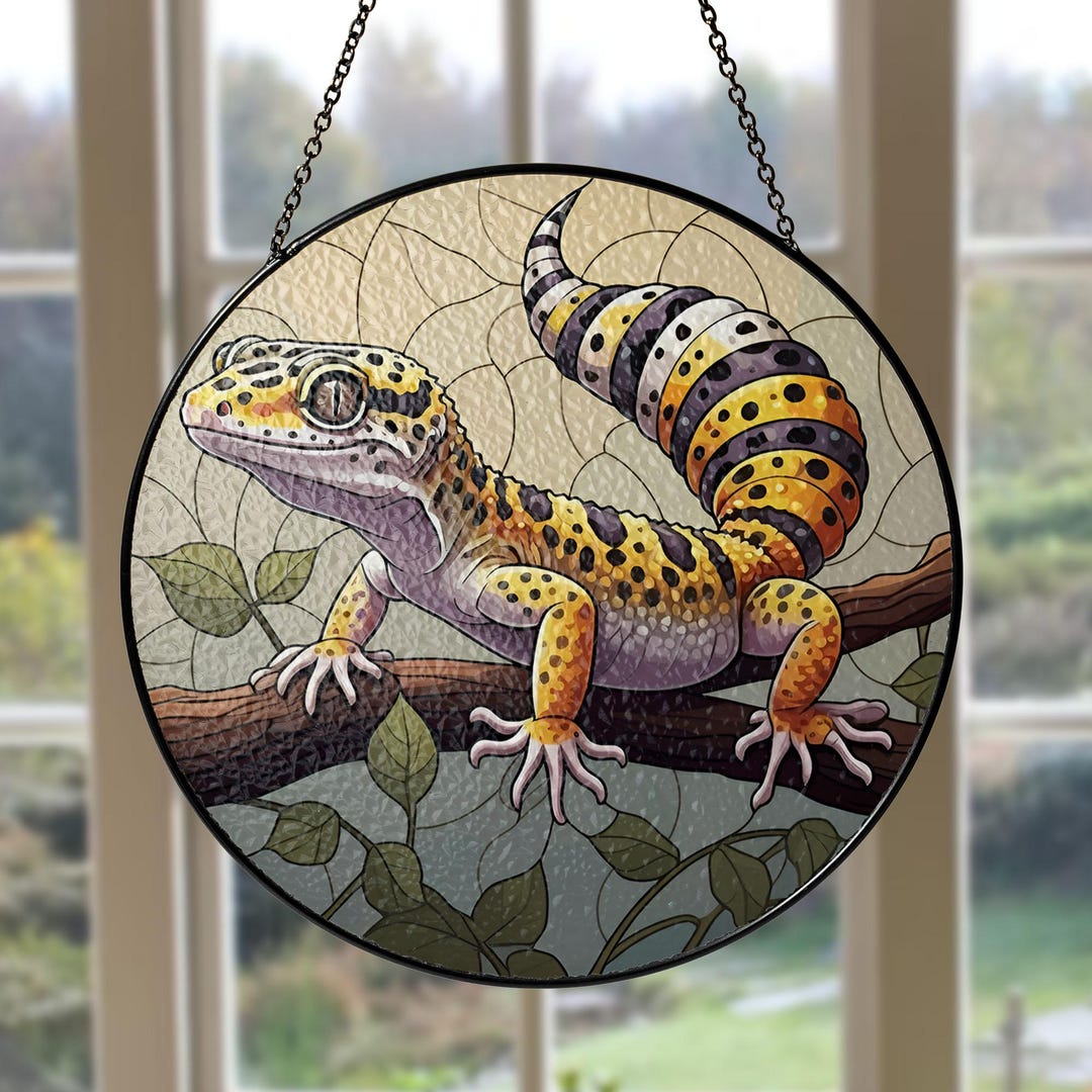 Leopard Gecko Glass Suncatcher, Colorful Gecko Window Hanging for ...