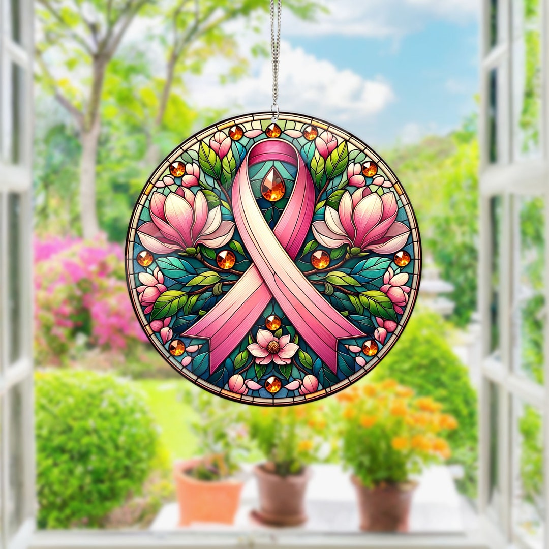 Breast Cancer Awareness Acrylic Window Hanging: Pink Ribbon Gift - Etsy