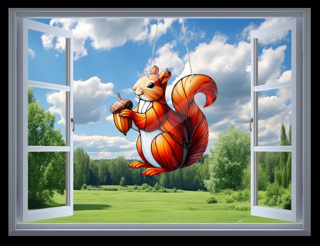 Squirrel Stained Glass Inspired Art, Squirrel Faux Stained Glass ...