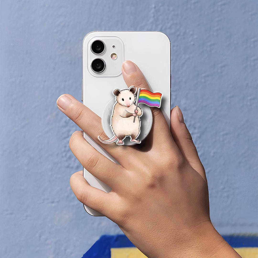 Cute Possum Phone Grip With Pride Flag – LGBTQ+ Ally Pop Socket Gift ...