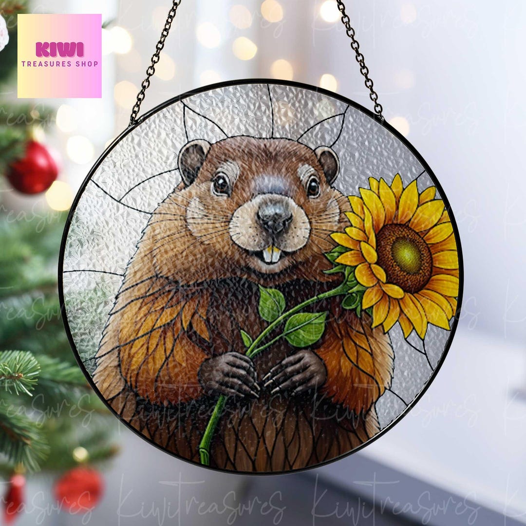 Groundhog With Sunflower Glass Suncatcher: Animal Lover Decor - Etsy