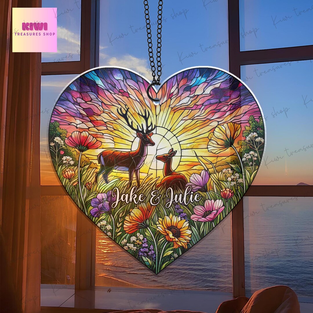 Custom Deer Couple Suncatcher Ornament, Deer Lovers, Sunset Suncatcher ...