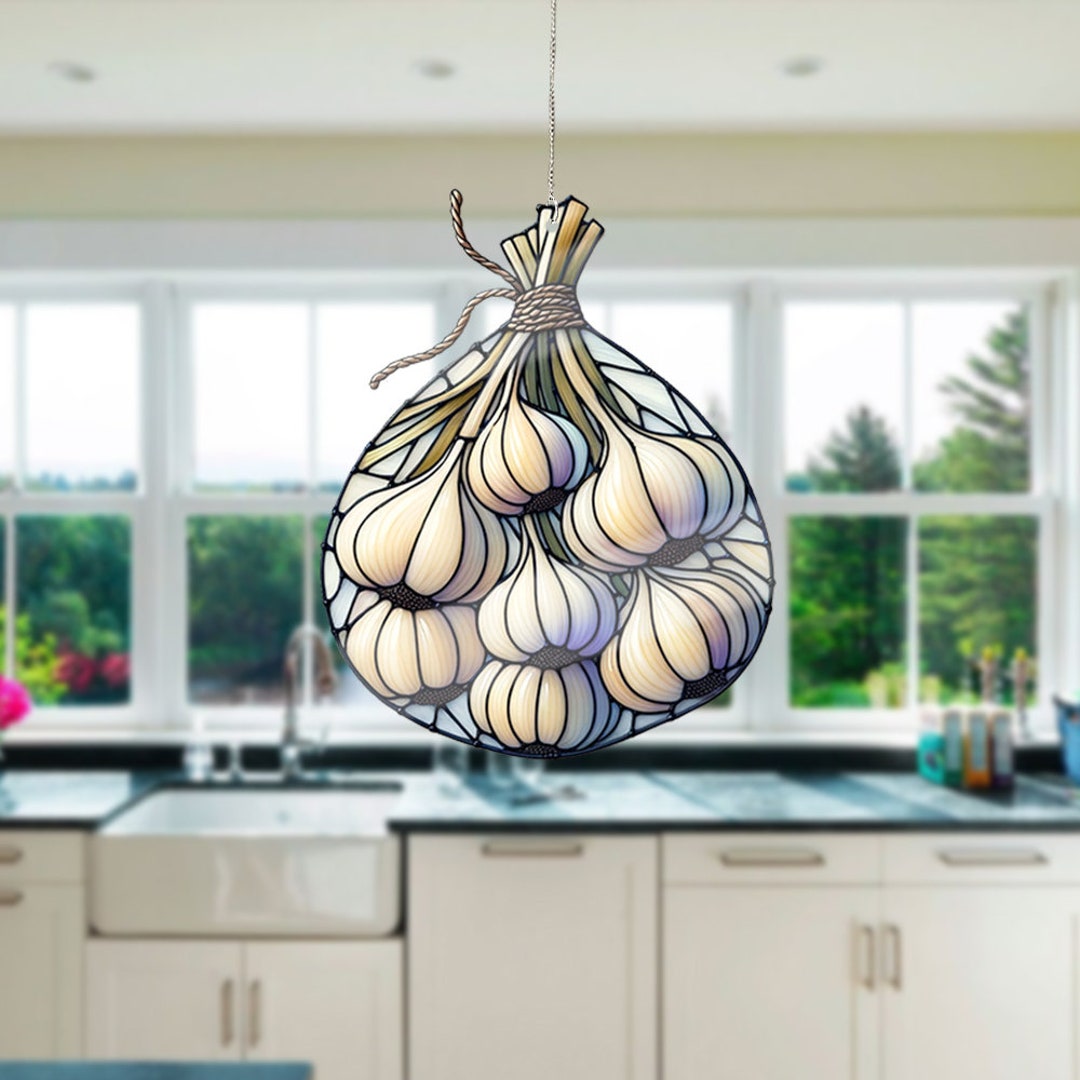 Garlic Window Hanging, FAUX Stain Glass, Acrylic Garlic, Kitchen Lover ...