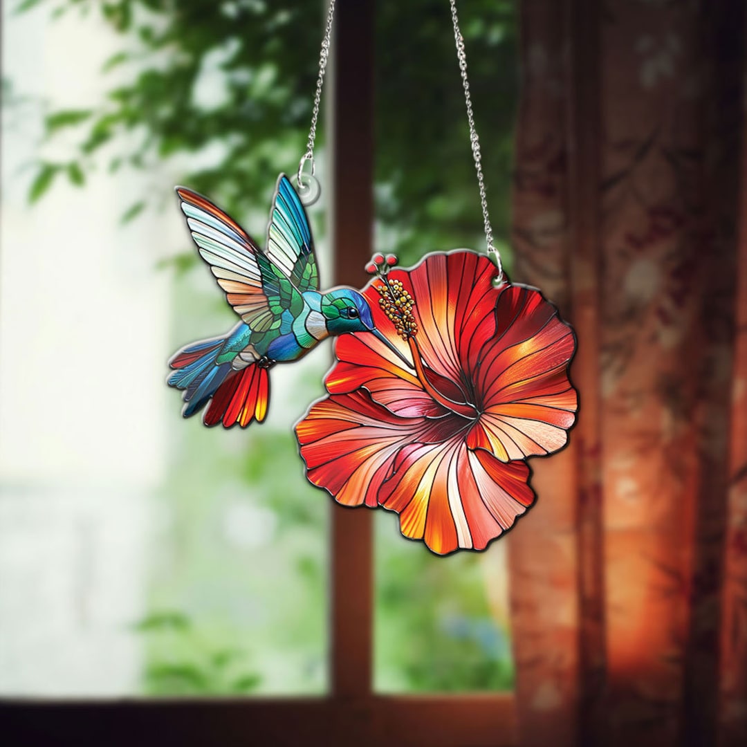 Hummingbird and Hibiscus Acrylic Window Hanging: Bird Lover Gift - Etsy