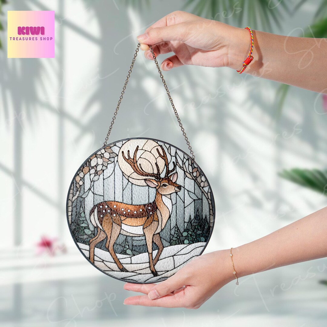 Snowy Deer Glass Suncatcher Winter Deer Sun Catcher Ornament Perfect ...