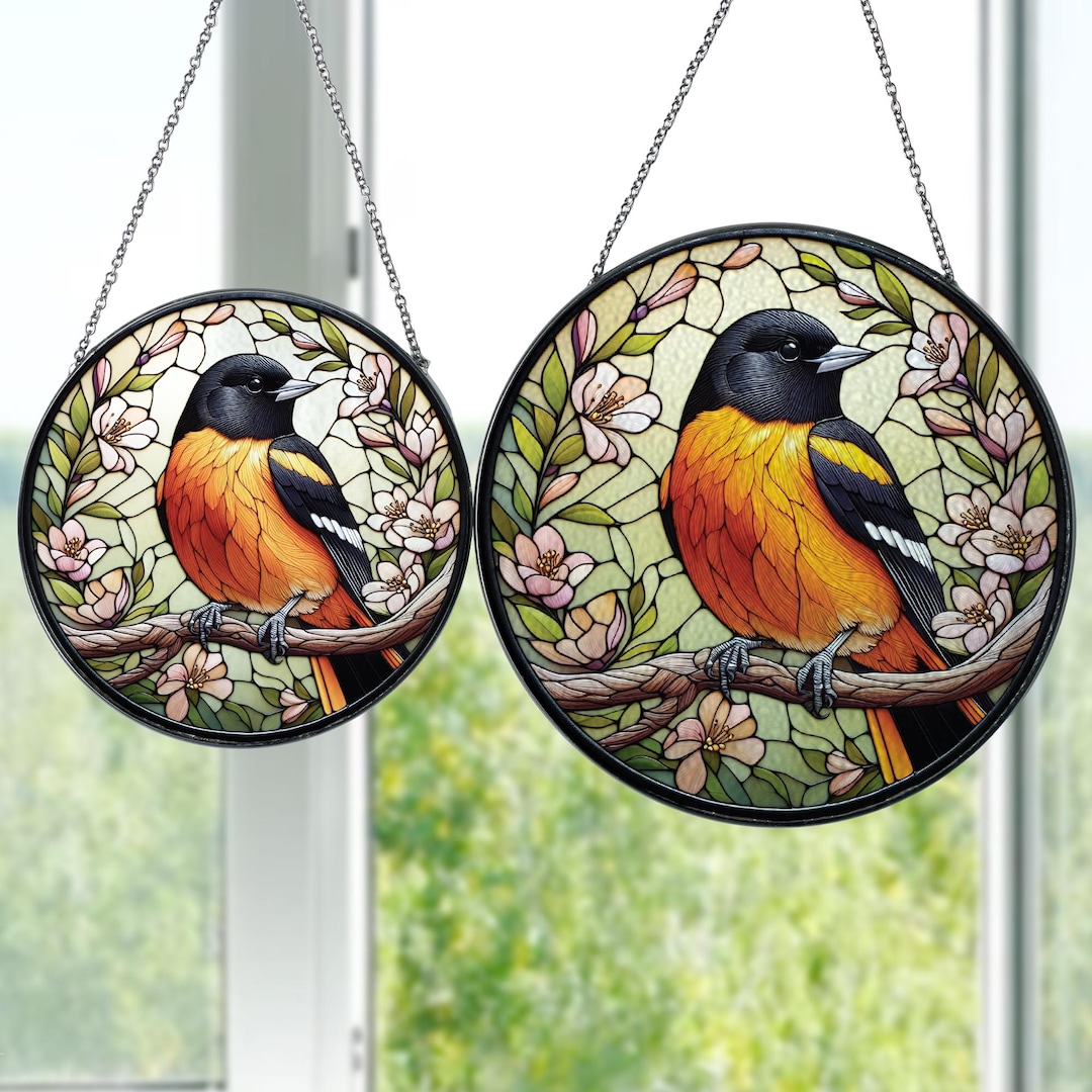 Floral Baltimore Oriole Suncatcher: Bird Window Art - Etsy