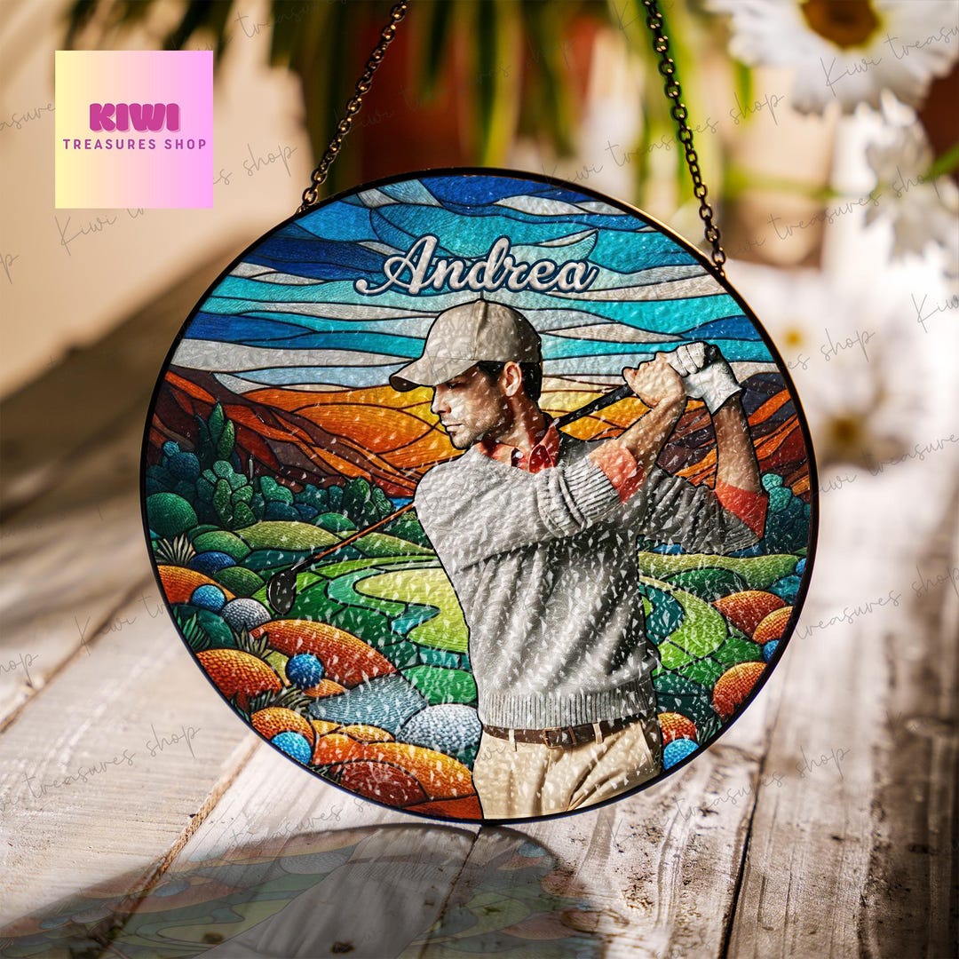 Custom Photo Glass Golfing Suncatcher Window Hanging, Golf Hanging ...