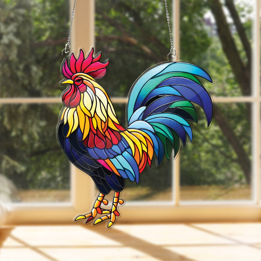 Rooster ACRYLIC Window Hanging, Rooster Faux Stained Glass, Acrylic ...