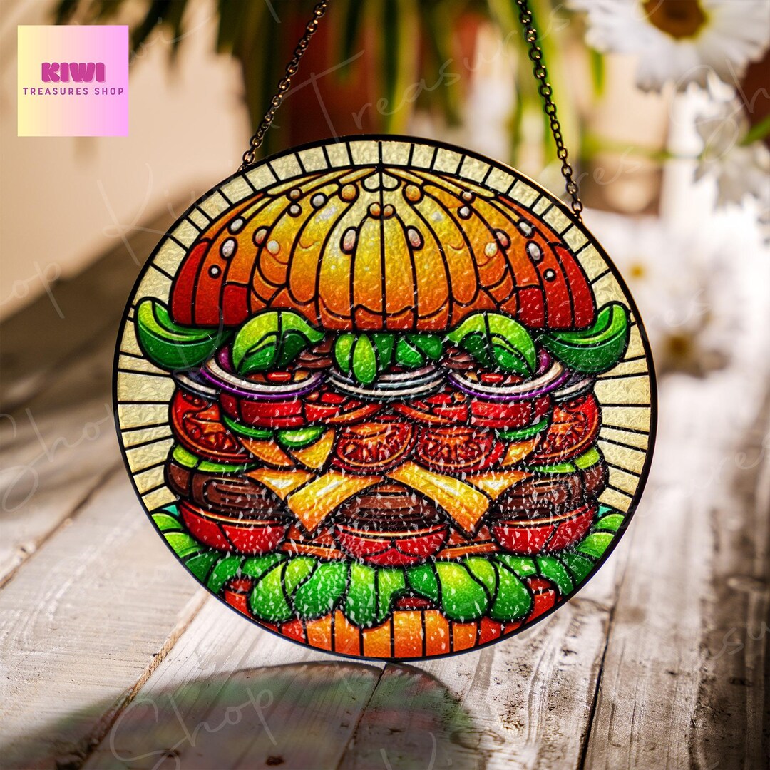 Burger GLASS Suncatcher Hanging Burger Foodie Window Hanging Suncatcher ...