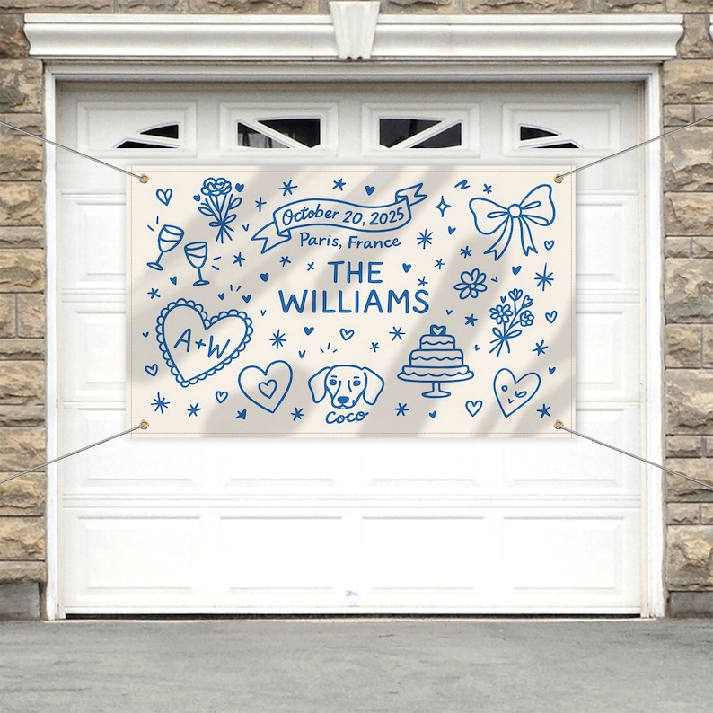 Personalized Wedding Banner: Custom Date & Names, Polyester Decor - Etsy